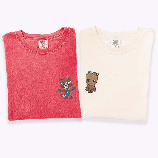 Custom Embroidered Cute Rocket Cartoons T-shirts for Couples